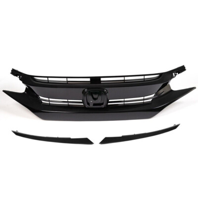 Front Hood Mesh Grille Glossy Black Fit For 16-21 Honda Civic 10th ...