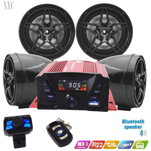Motorcycle ATV 4 Wheeler Bluetooth Audio Stereo Speakers System AUX FM ...
