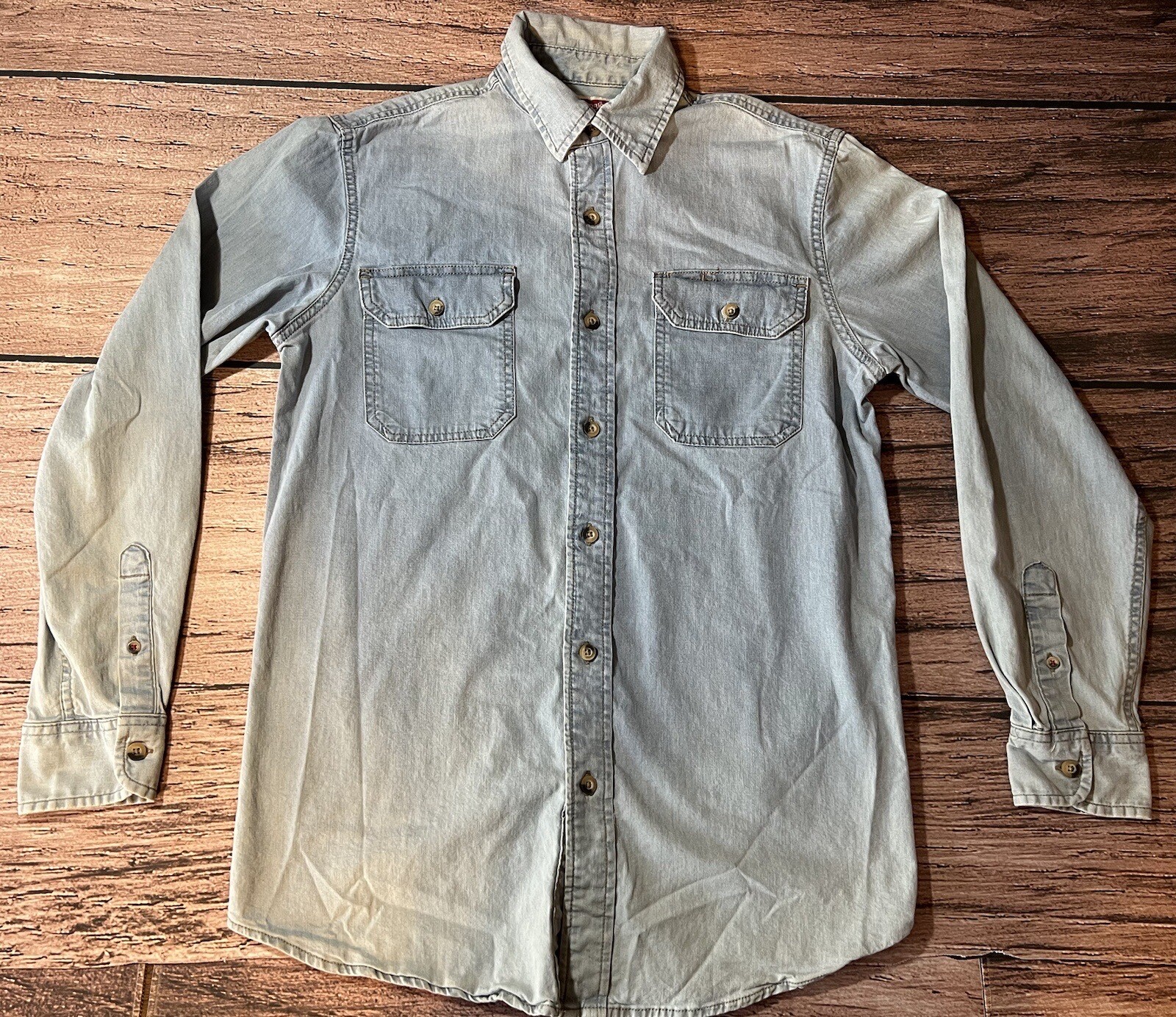 Wrangler Flex For Comfort Long Sleeve Blue Denim Button Up Shirt Men's ...