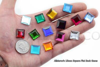 15mm Flat Back Square Acrylic Rhinestone 19/32" Plastic Costume Gem ...
