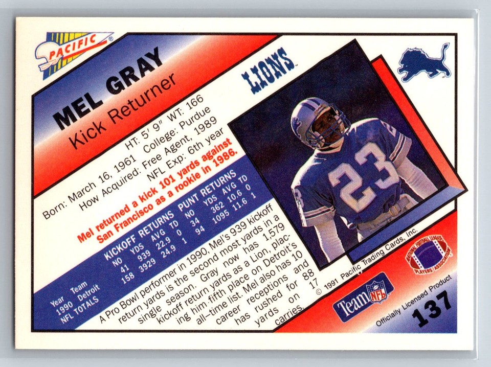 1991 Pacific Mel Gray Detroit Lions #137 | eBay