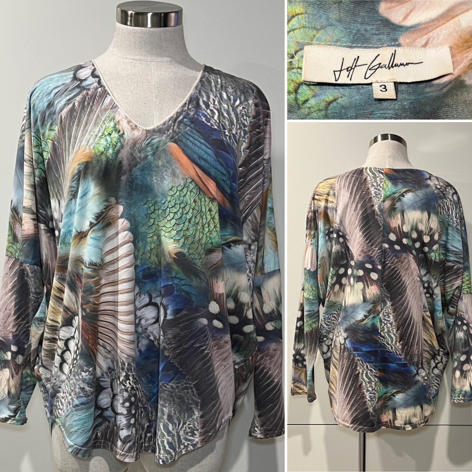 JEFF GALLANO France "Feathers", Suede-like Stretch Jersey Dolman Sleeve ...