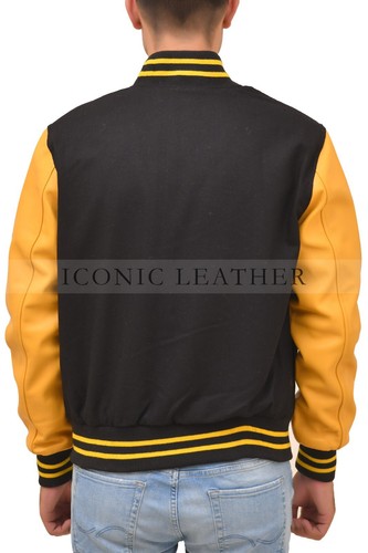 Men's Baseball Style Black and Yellow Varsity Jacket | eBay