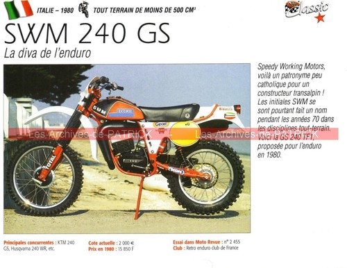 SWM GS 240 TF1 1980 Fiche Moto 000241 | eBay