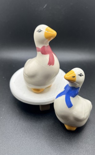 2 1980's Vintage Ceramic WHITE Duck Geese Figurines Hand painted Farm 3 ...