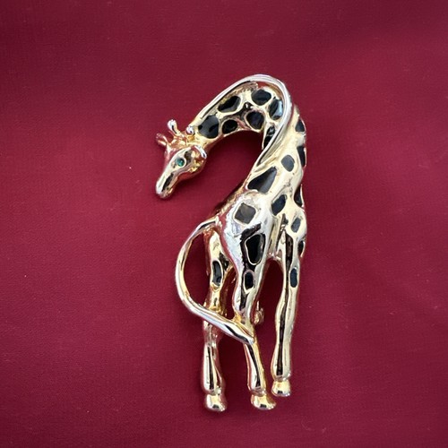Vintage Gold-tone Large Giraffe Brooch Pin, 2.75", Rhinestone Enamel ...