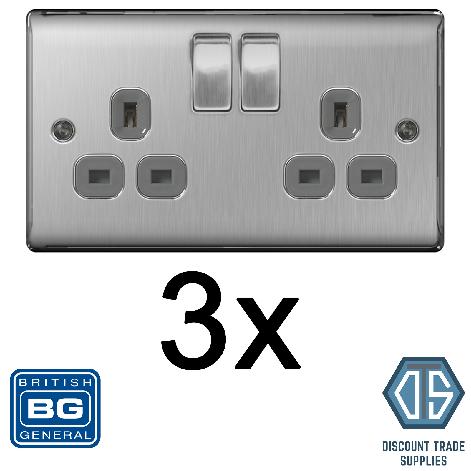 BG Brushed Steel Satin Chrome Double Socket NBS22G Multipack 2 Gang ...