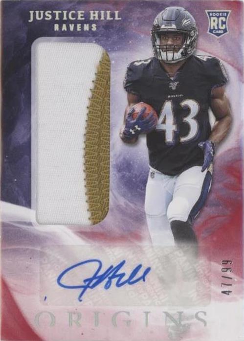 2019 Panini Origins - Rookie Jumbo Patch Autographs Justice Hill #127 ...