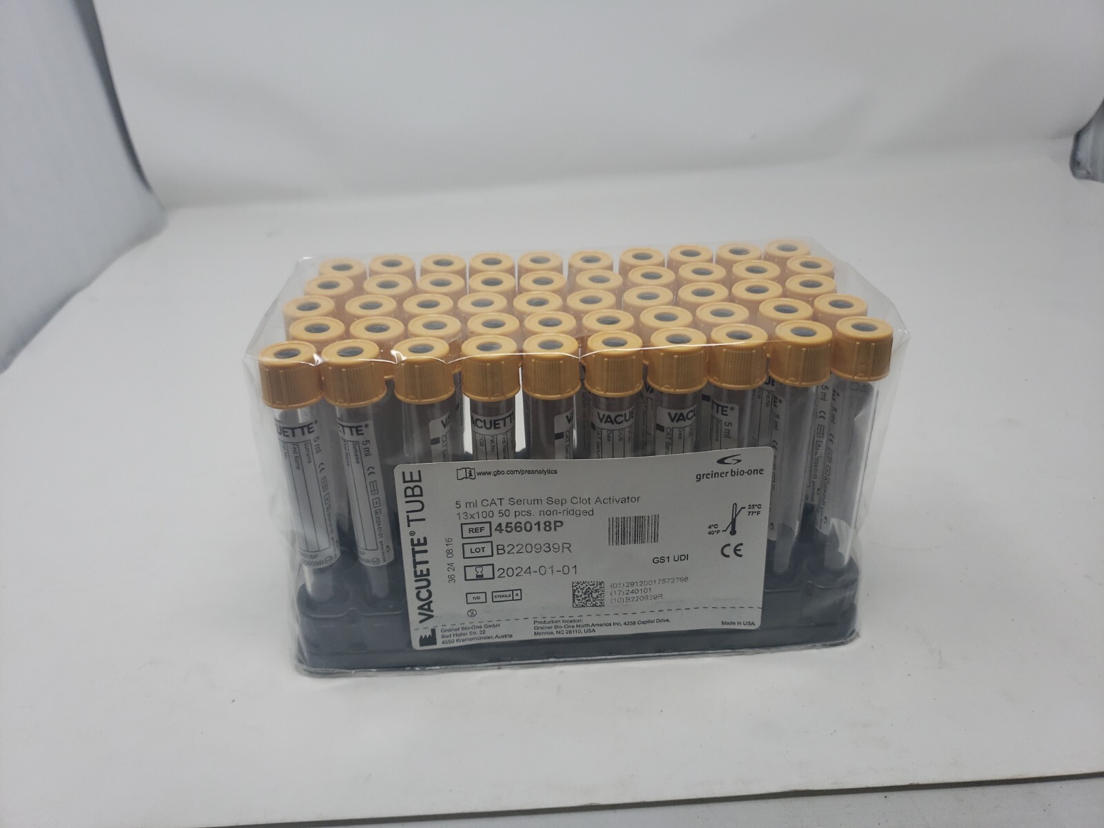 Greiner Bio-one Vacuette Tubes 456018P 24 Individual Racks of 50 (1200 ...