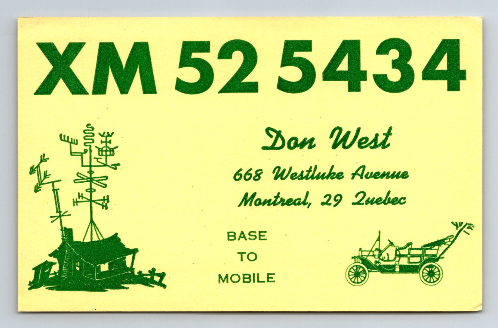 Vintage Ham Radio Amateur QSL QSO Postcard XM 52 5434 Montreal, Quebec ...