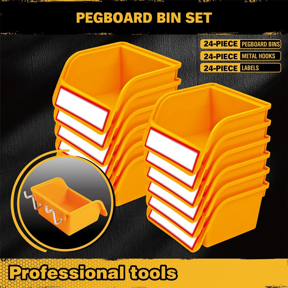 Pegboard Bins Organizer Set 24-Pack Durable Storage Tray for Screws ...