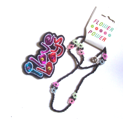 VTG I Love Boys Patch Embroidered Iron On Applique & Flower Power Bead ...