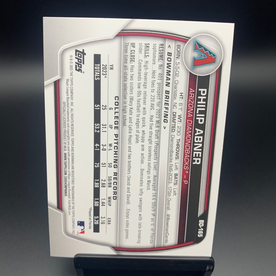 2023 Bowman Draft Paper 1st Bowman #BD-165 Philip Abner Arizona ...