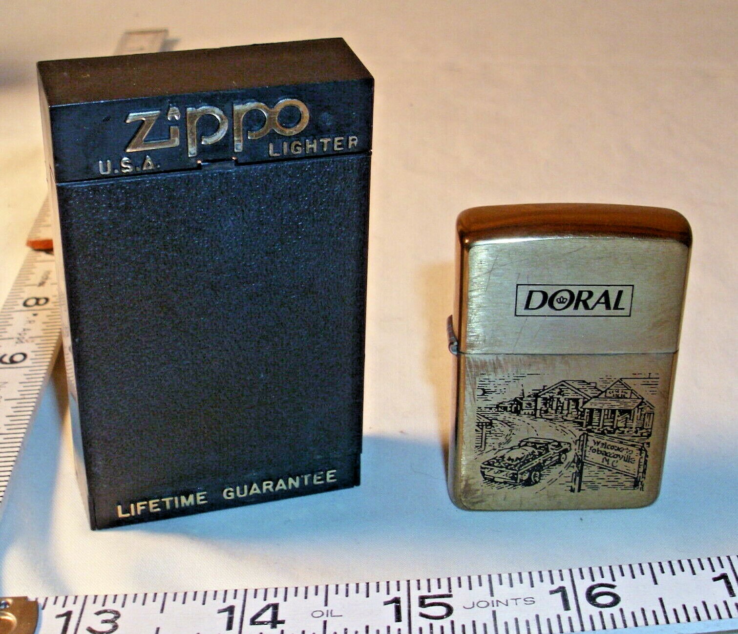 ZIPPO DORAL WELCOME TO TOBACCOVILLE, NC VINTAGE LIGHTER IN BOX | eBay