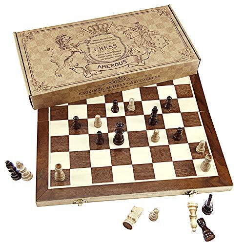 AMEROUS Chess Set, 15"x15" Folding Magnetic Wooden Standard Chess Game ...