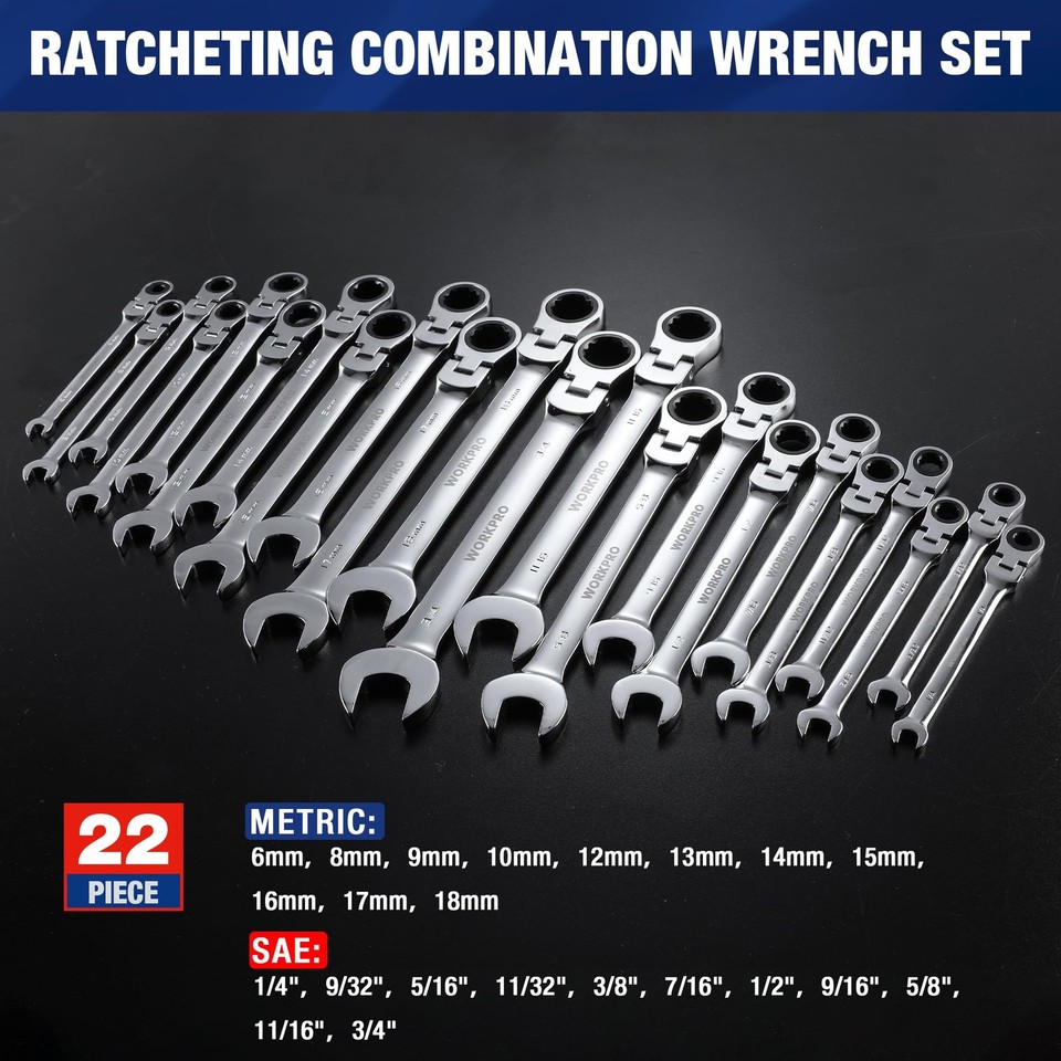 Ratcheting Wrench Set Flex-Head Combination Spanners Professional Tool ...