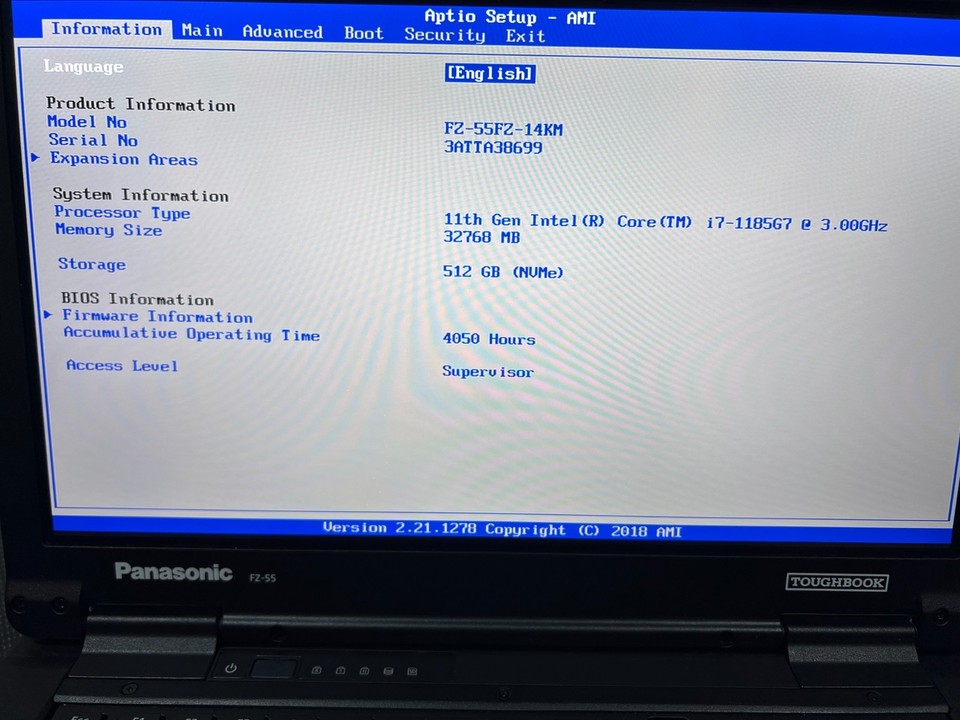 Panasonic Toughbook FZ-55FZ-14KM i7-1185G7, 32GB DDR4,512GB (NVMe), DVD ...