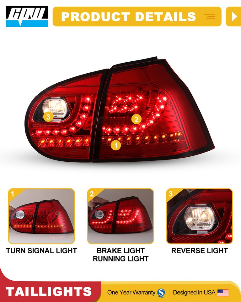 LED Taillights Assembly For 2006 2007 2008 2009 VW GTI/Golf 5/Rabbit ...