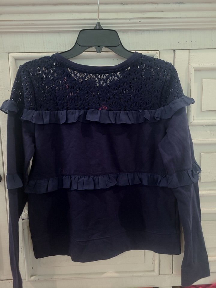 LILLY PULITZER Sonja Ruffled Lace Pullover Top Navy Size Medium Women's ...