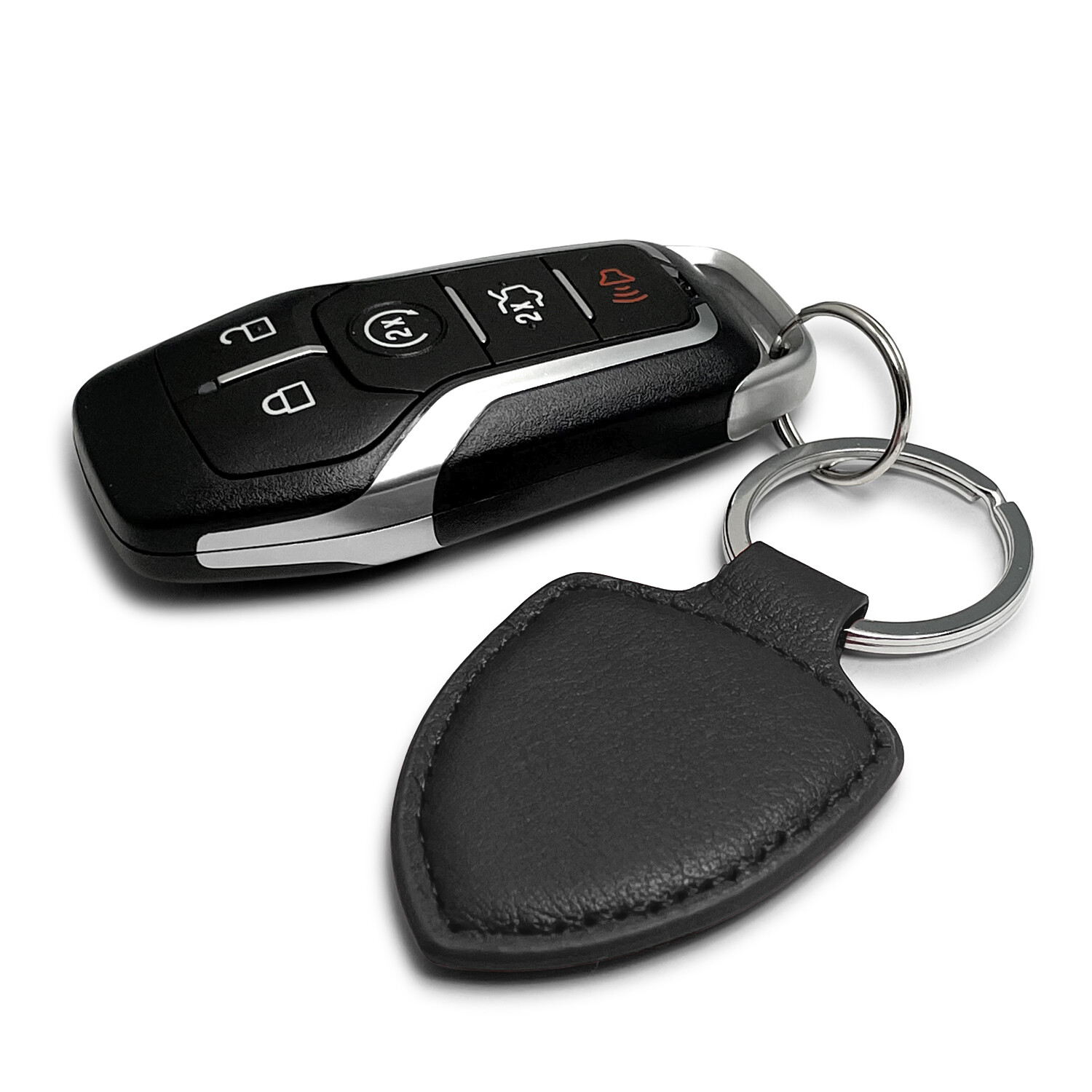 Ford Mustang Tri-Bar Logo Black Real Leather Shield-Style Key Chain | eBay