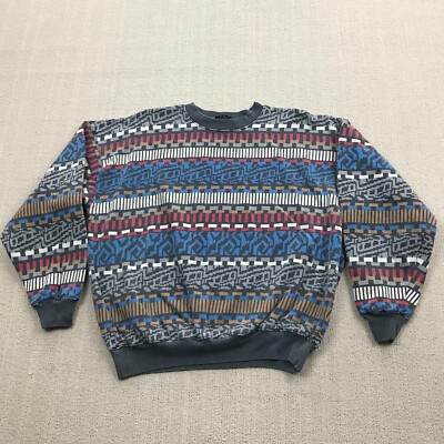 VINTAGE 90s Aztec Sweatshirt Mens Large Geometric All Over Print Crew ...