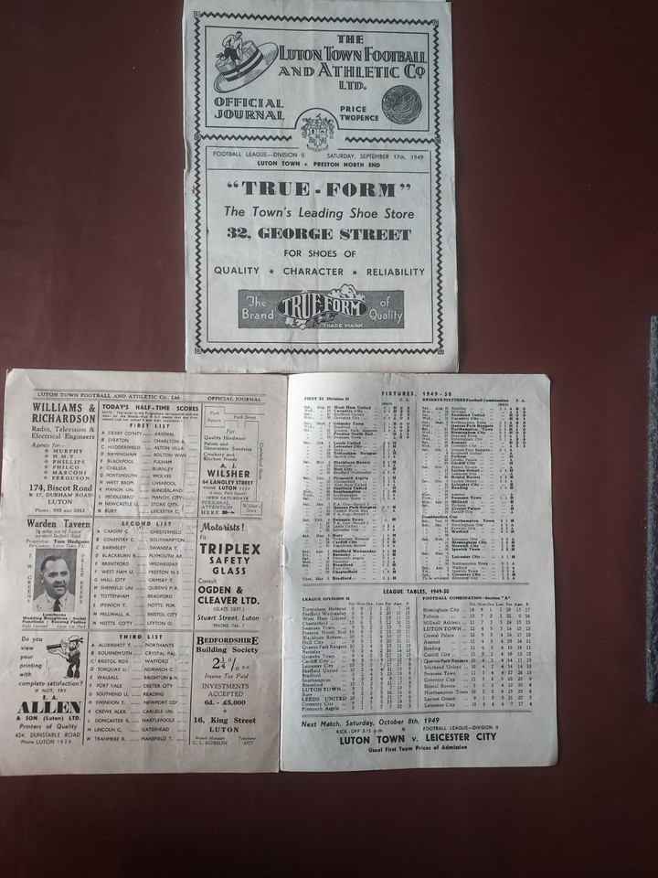 Luton Town v Leeds Utd & Preston North End 1949/1950 Football ...