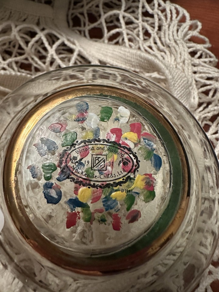 Victoria And Richard Mackenzie-Childs 1991 Round Glass Bowl Gold Trim ...