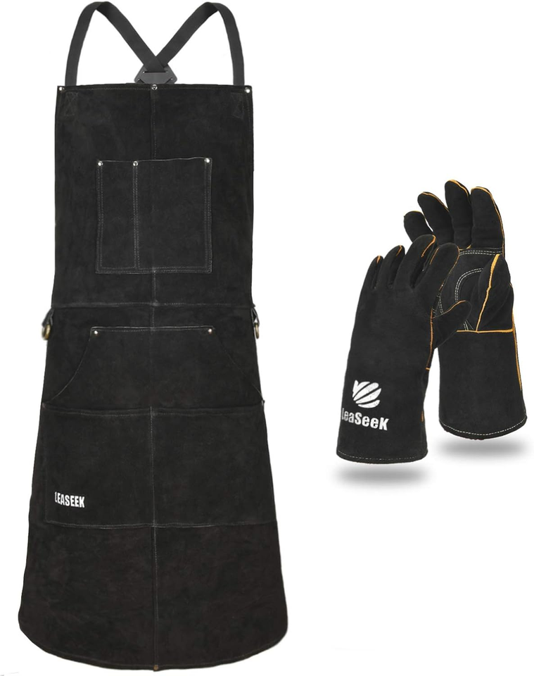 Leather Welding Apron,Heat & Flame-Resistant Heavy Duty Work Apron with ...