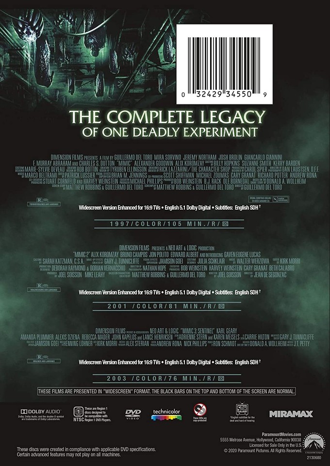 Mimic 3 Movie Collection (DVD) Amanda Plummer Lance Henriksen Rebecca ...