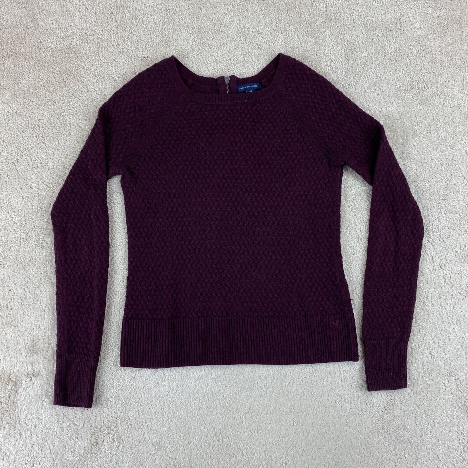 American Eagle Sweater Womens Small Purple Knit Wool Blend Long Sleeve ...