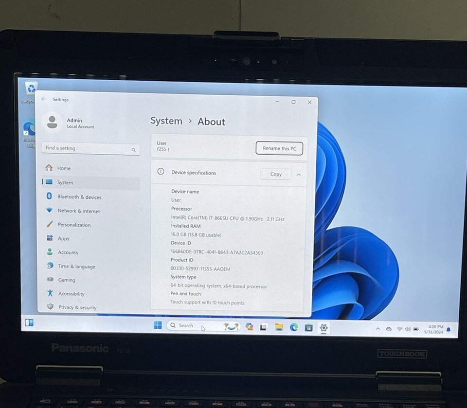 Panasonic Toughbook FZ-55 Core i7 8665u 1.90GHz 32GB 1TB NVMe GPS W11 ...
