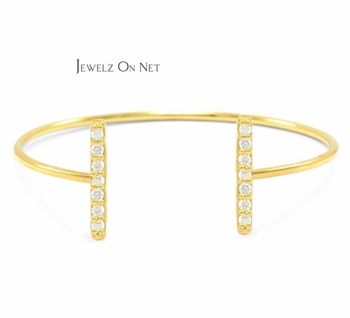 14K Gold Natural Diamond Bar Cuff Bangle Bracelet Handmade-Jewelzofny | eBay