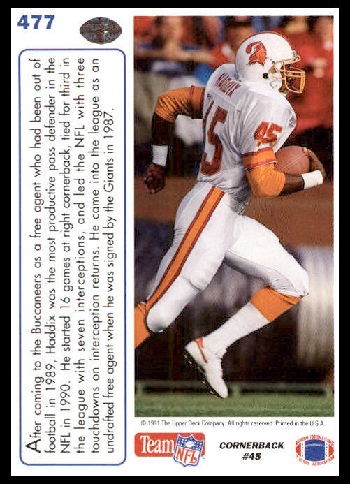 1991 Upper Deck #477 Wayne Haddix Tampa Bay Buccaneers Football Card | eBay