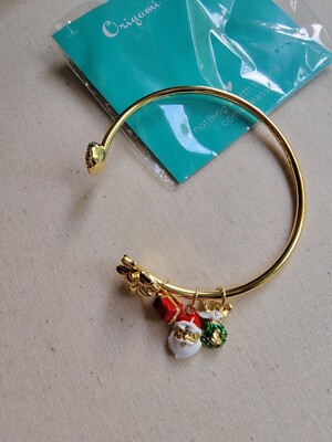 Christmas Bangle - Gold Holiday Adjustable Charm Bracelet BR6026 NIB ...