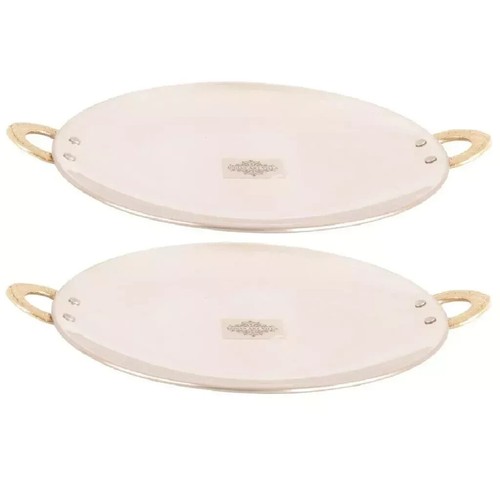 Steel Copper Tawa Platter with Brass Handles & Hammered Design ...