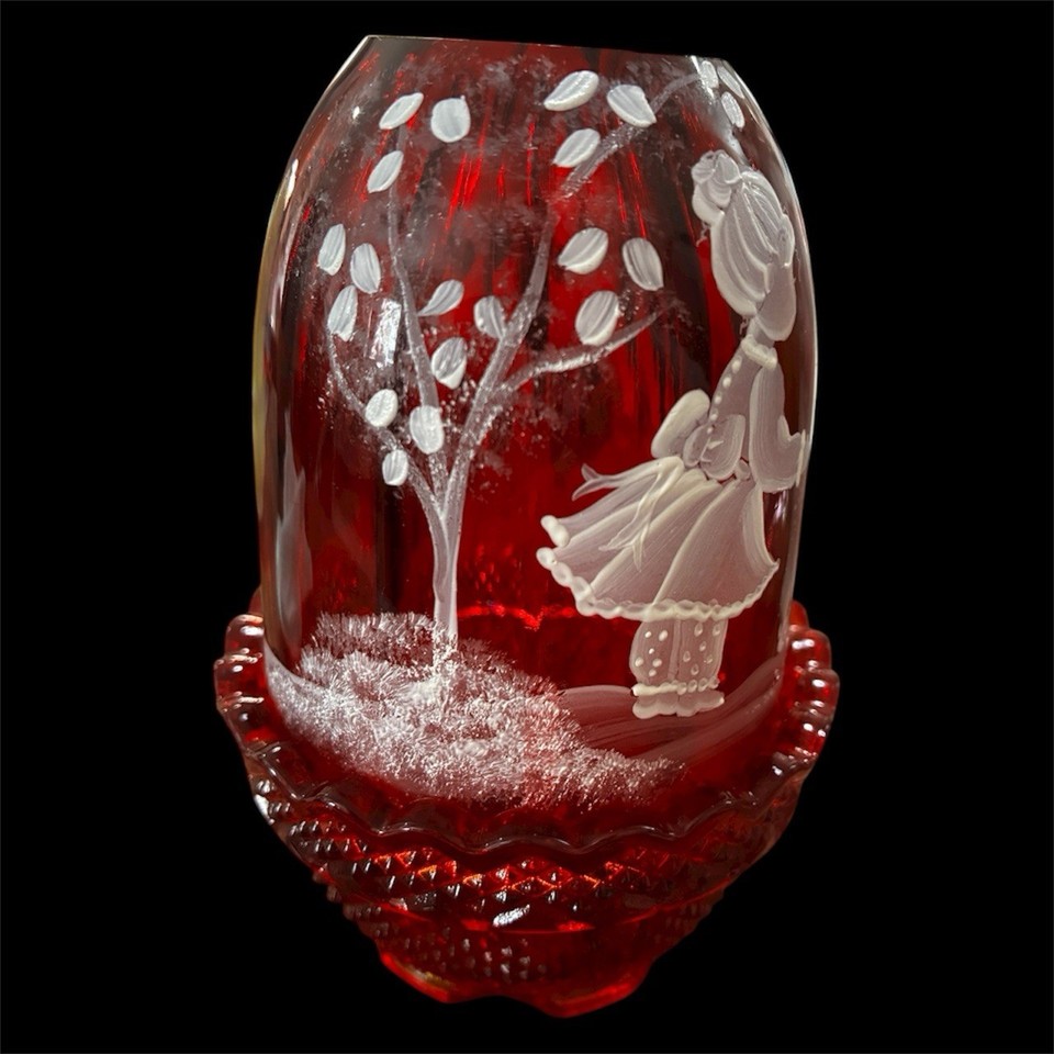 Fenton Mary Gregory Ruby Red Fairy Lamp Hand Painted and Signed by Artist | eBay
