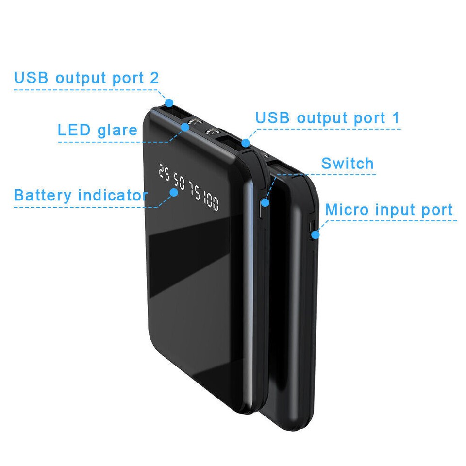 Mini Power Bank Dual USB UltraThin External Battery Backup Charger | eBay