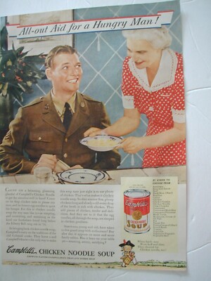 1942 Campbell's Chicken Noodle Soup, Marvel Bread 2 sided VINTAGE PRINT ...