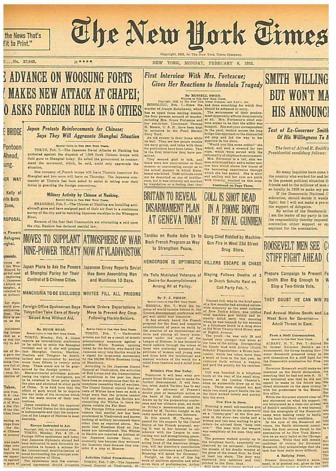 Newspaper Vincent Coll Shot Dead In Phone Booth February 8 1932 160616c ...