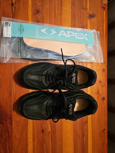 Apex X801 Walking Shoe Leather Upper Worn 1X Men US 8 Wide Black + 2 Pr ...