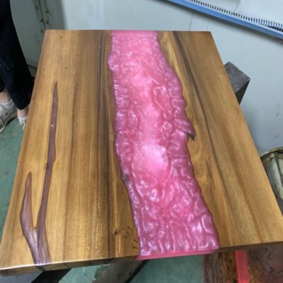 24"x12" Pink Resin Epoxy End Table Top handmade Wooden Furniture ...