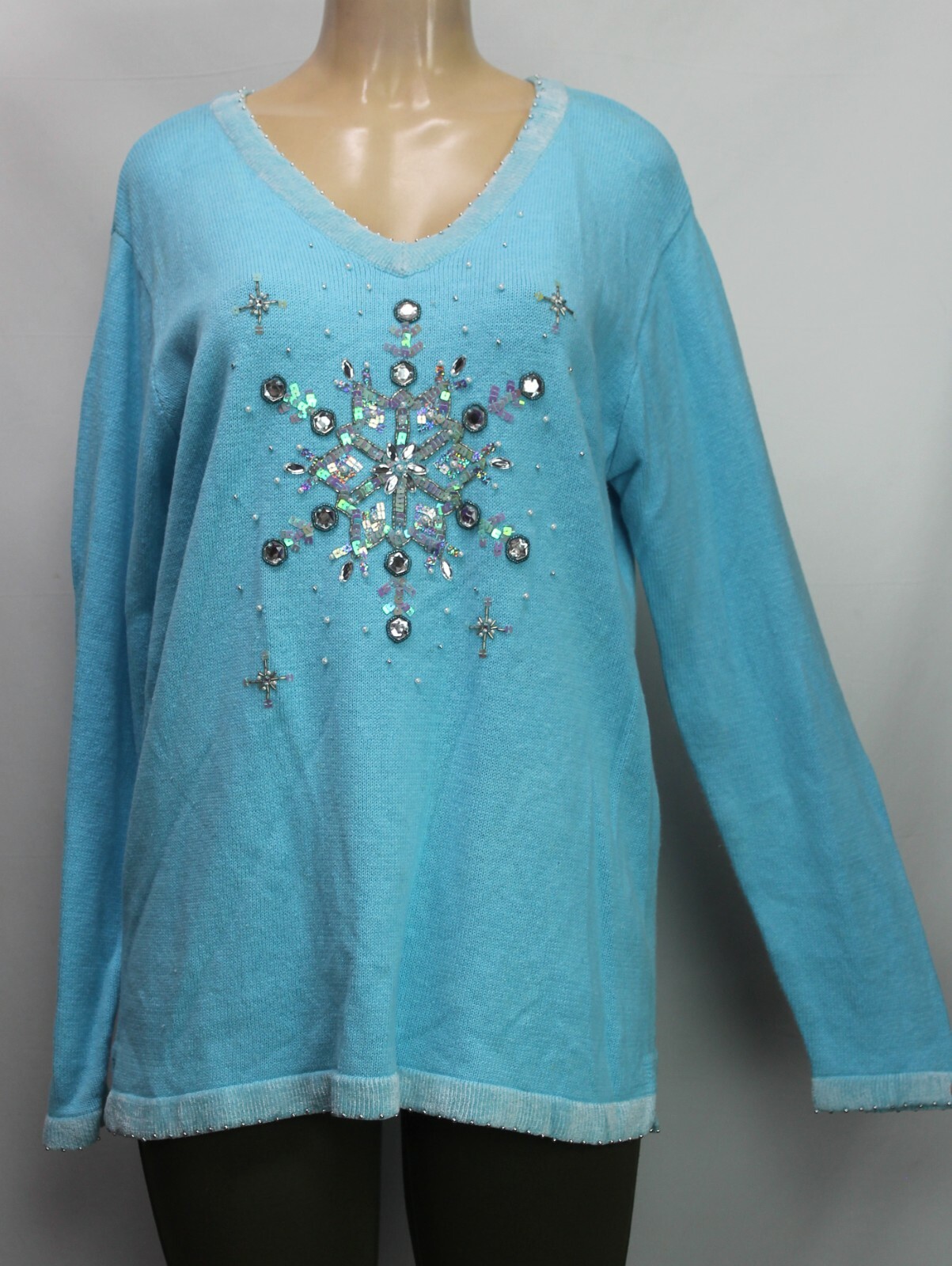 The Quacker Factory Women's QVC Sweater Long Sleeve Aqua Size L | eBay