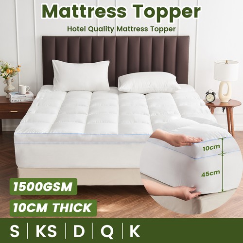 Luxury 1500GSM 10CM Thick Bamboo Mattress Topper 45cm Deep Pocket ...