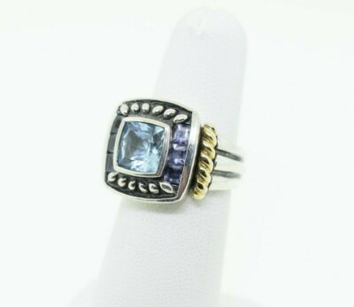 Samuel Benham Silver 14k Yellow Gold Blue Topaz & Amethyst Ring Sz 6 ...