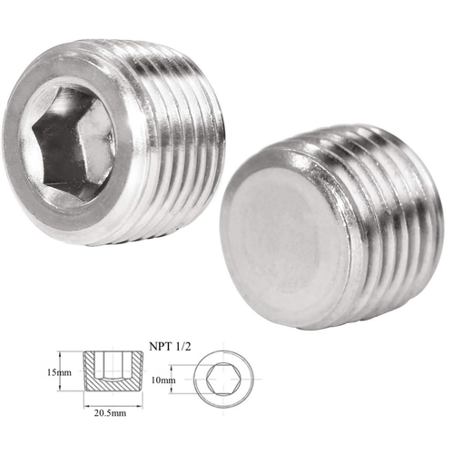 2pcs Stainless Steel Plugs Allen Head 1/2" NPT Pipe Thread Socket Pipe ...