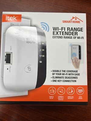 itek Smarthome Wi-Fi Range Extender Eliminate Dead Zones Double Wi-Fi ...