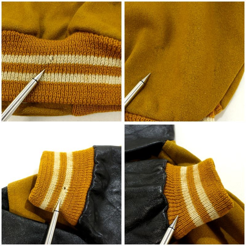 60S Vintage Arm Leather Varsity Jacket Men'S Size L Mustard Yellow ...