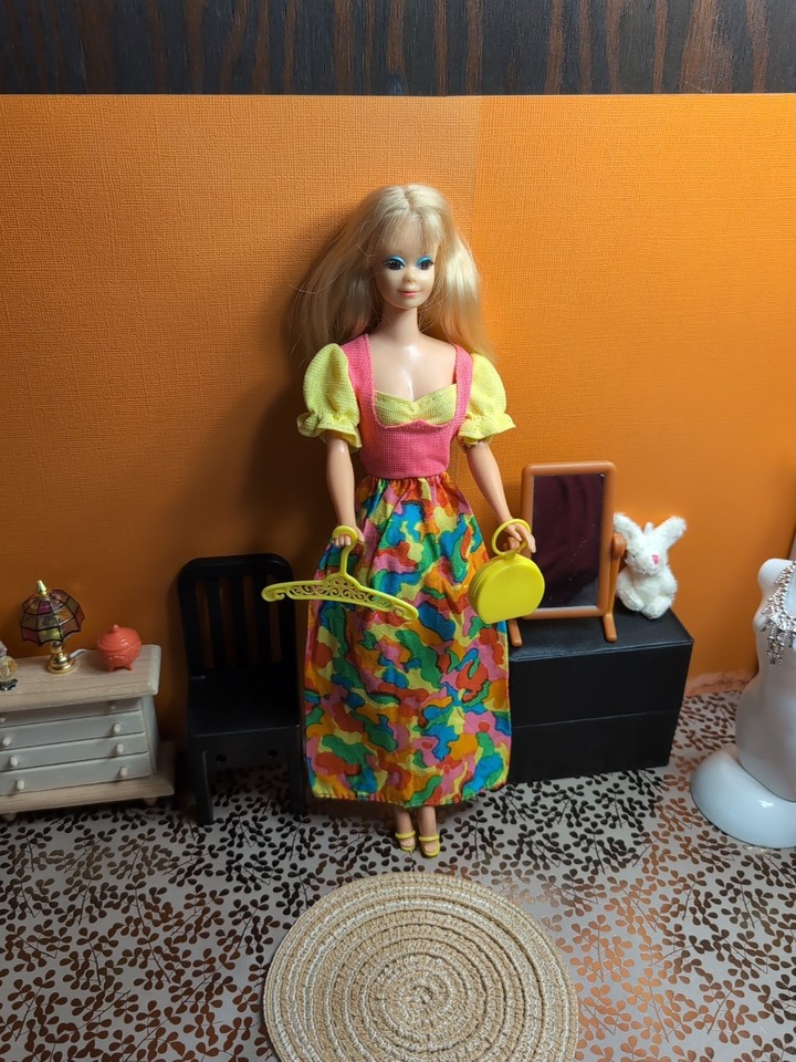 Vintage Barbie Clone Outfit - HTF Maxi Mod Shillman Dress +Mules, Purse ...