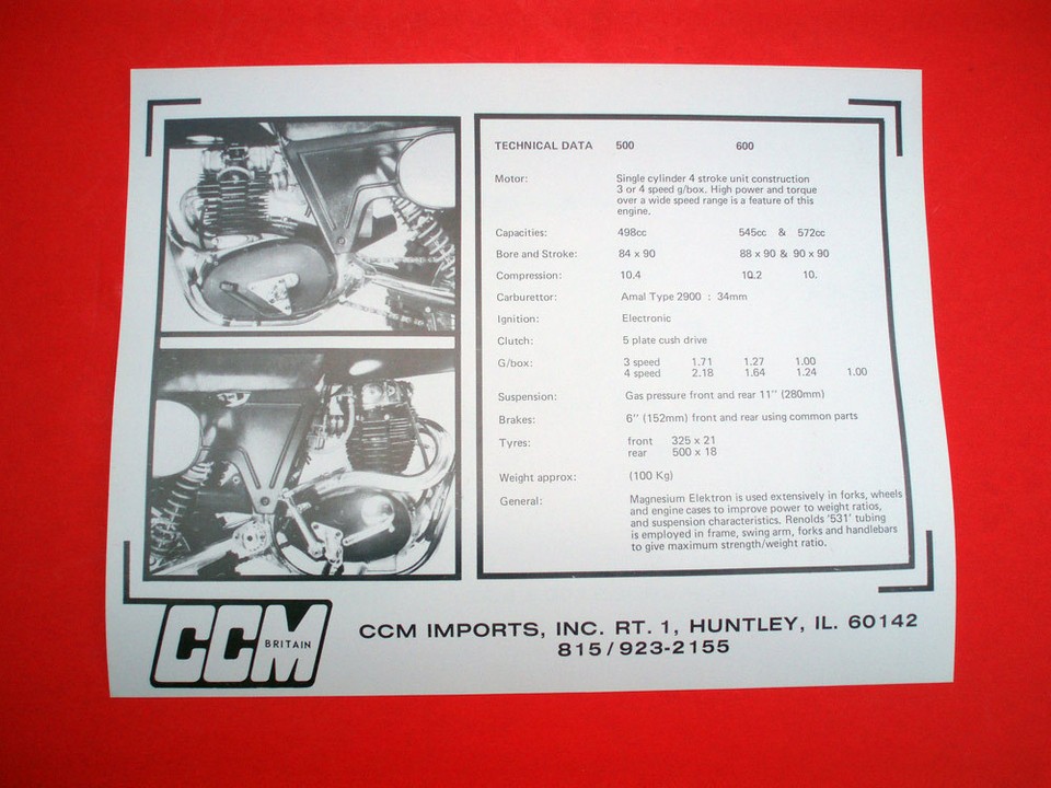 CCM • NOS OEM Clews 1978 US Sales Literature Brochure 500 550 580 600 ...