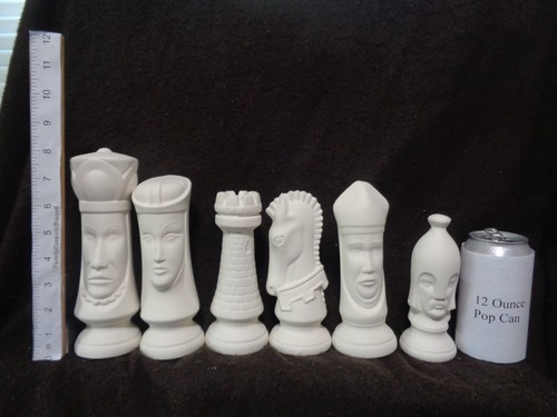 16-Piece 1/2 Ceramic Bisque LARGE Duncan Chess Set- Ready to Paint ...